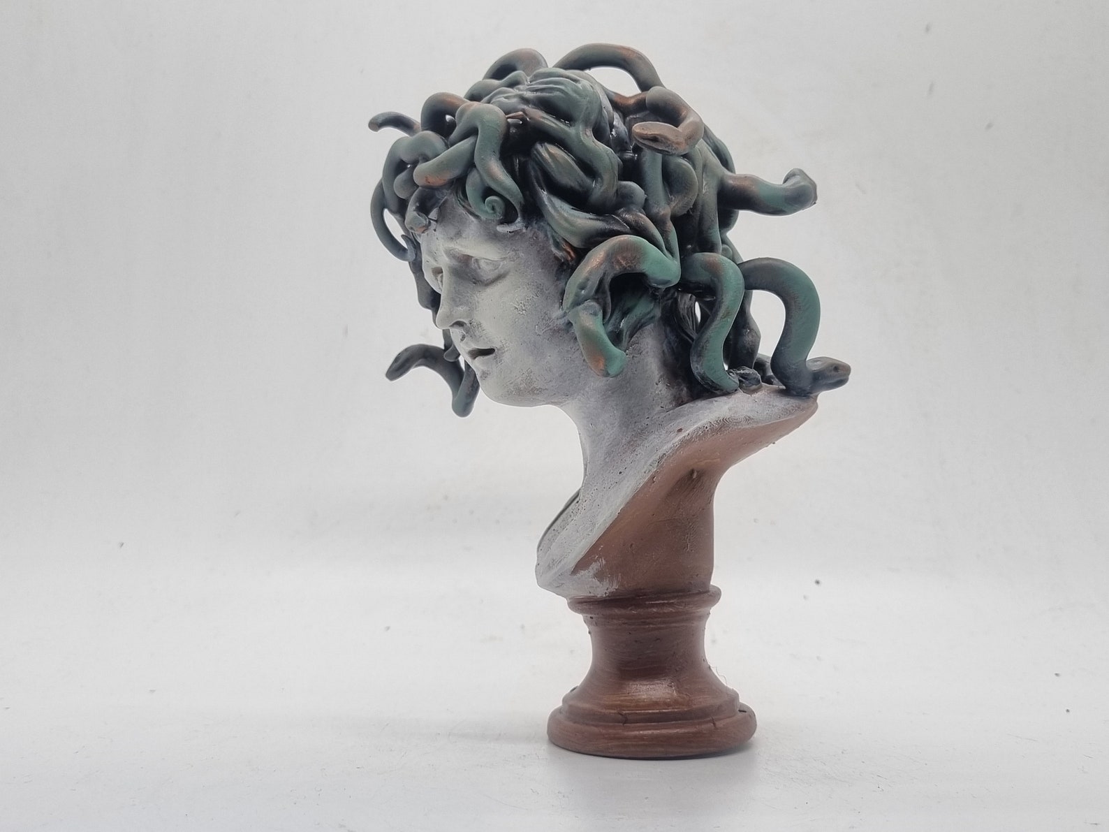 3d Printed Medusa Bust, Marble Effect Statue,copper and Patina Snakes ...
