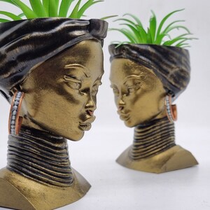 Bronze Colour African Lady Planters, 4 Black Woman Bust, African Plant ...