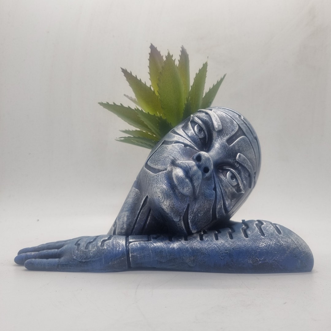 Blue and Silver,cyber Girl Flower Pot, Cyber Punk Plant Pot,futuristic ...