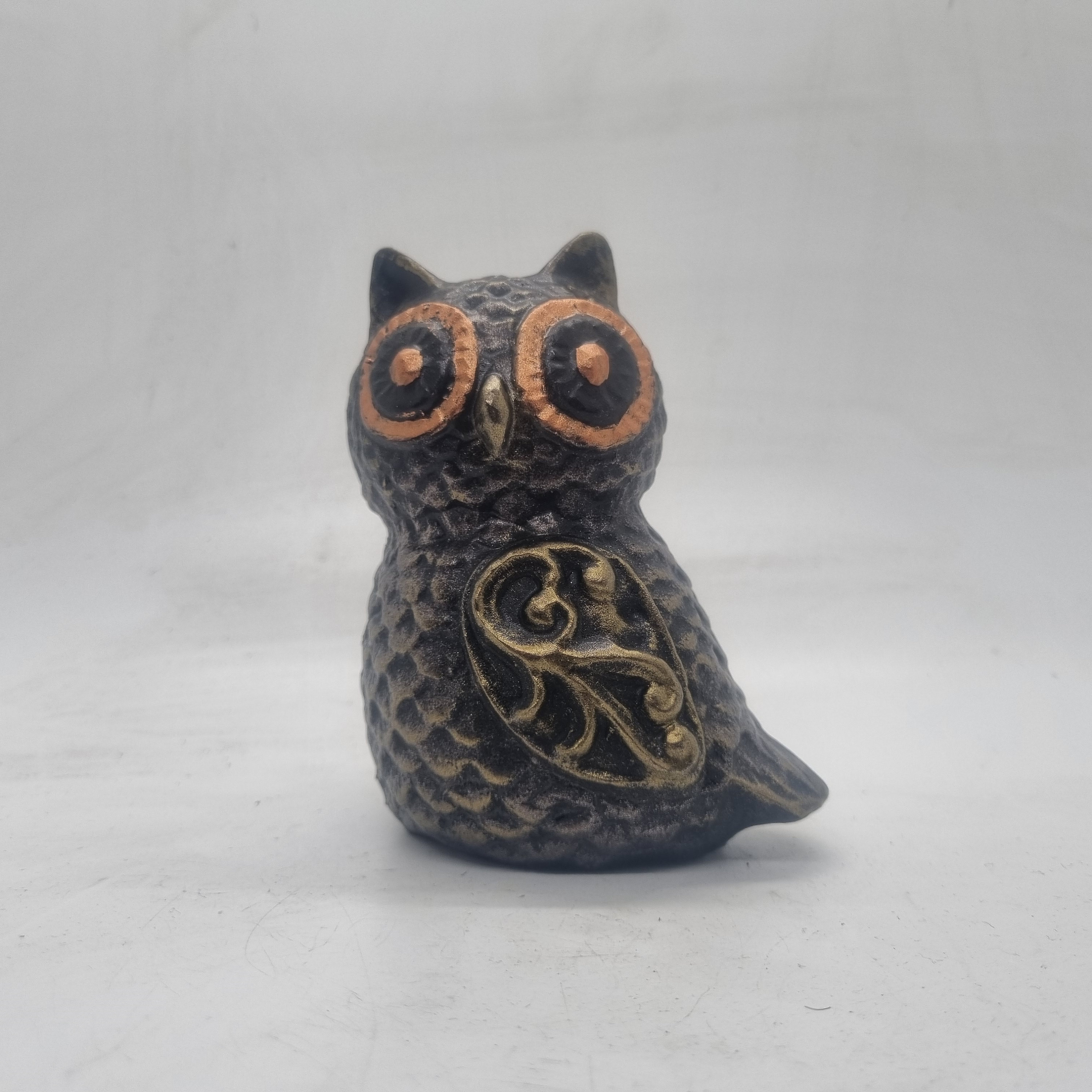 Ornate Bronze Owl, 3d Printed Owl Statue, Resin Animal Figurine ...