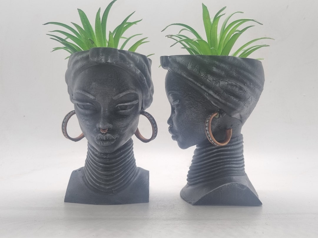 4 Inch Stone Effect African Lady Planters,black Woman Bust,african ...