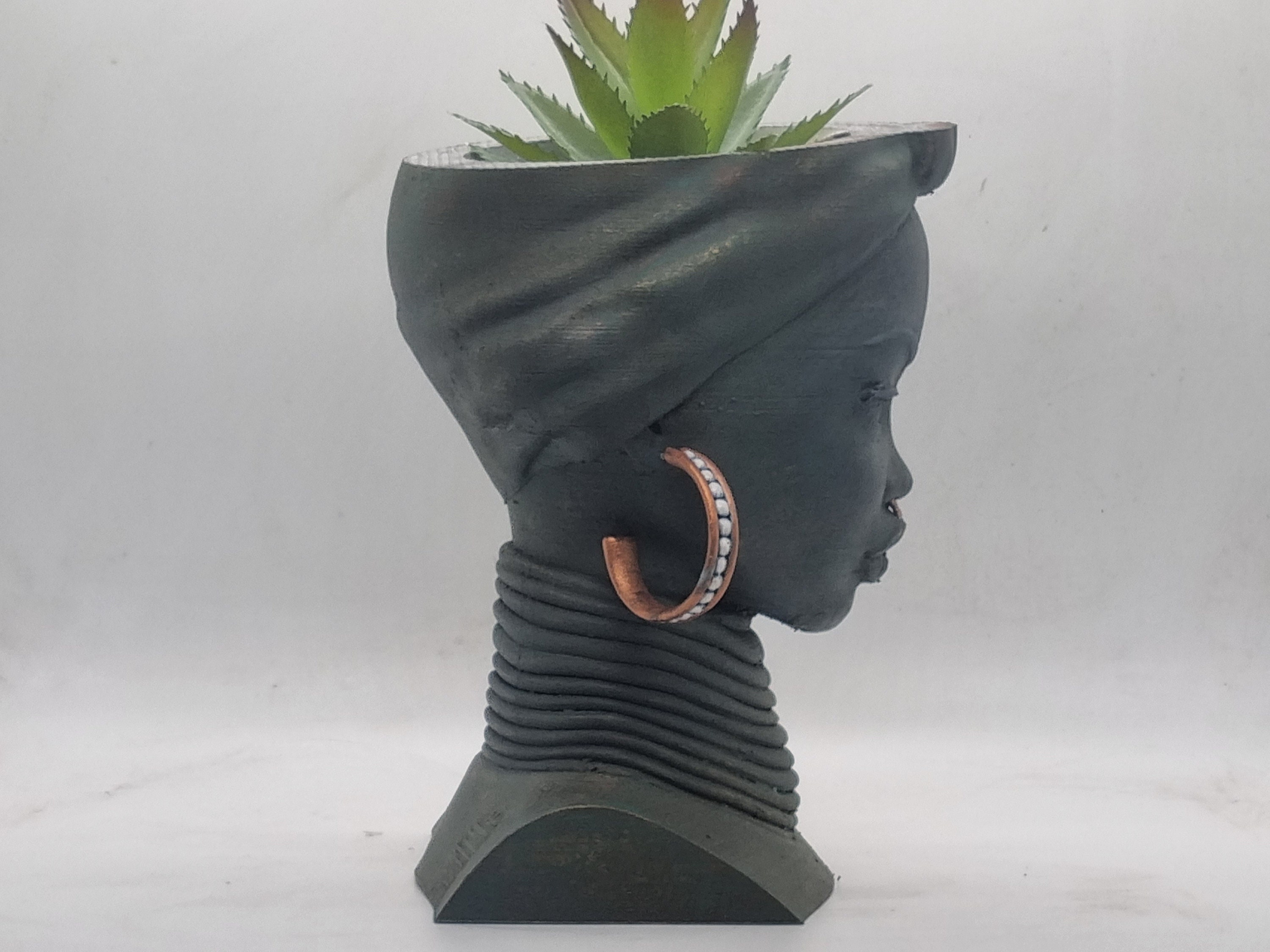 8 Weathered Bronze Effect African Lady Plant Pot,black Woman Gift ...