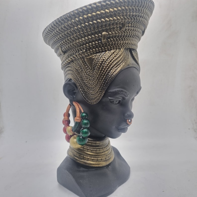 9 Black and Gold African Queen Plant Pot, Female Bust, African American ...