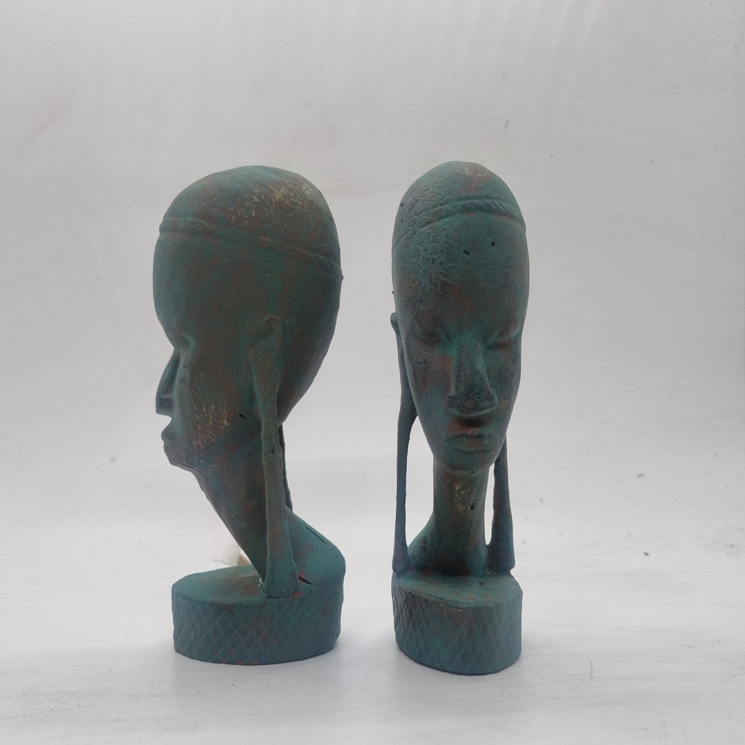 African Head Figurines,weathered Bronze Colour Tribal Art Bust,african ...