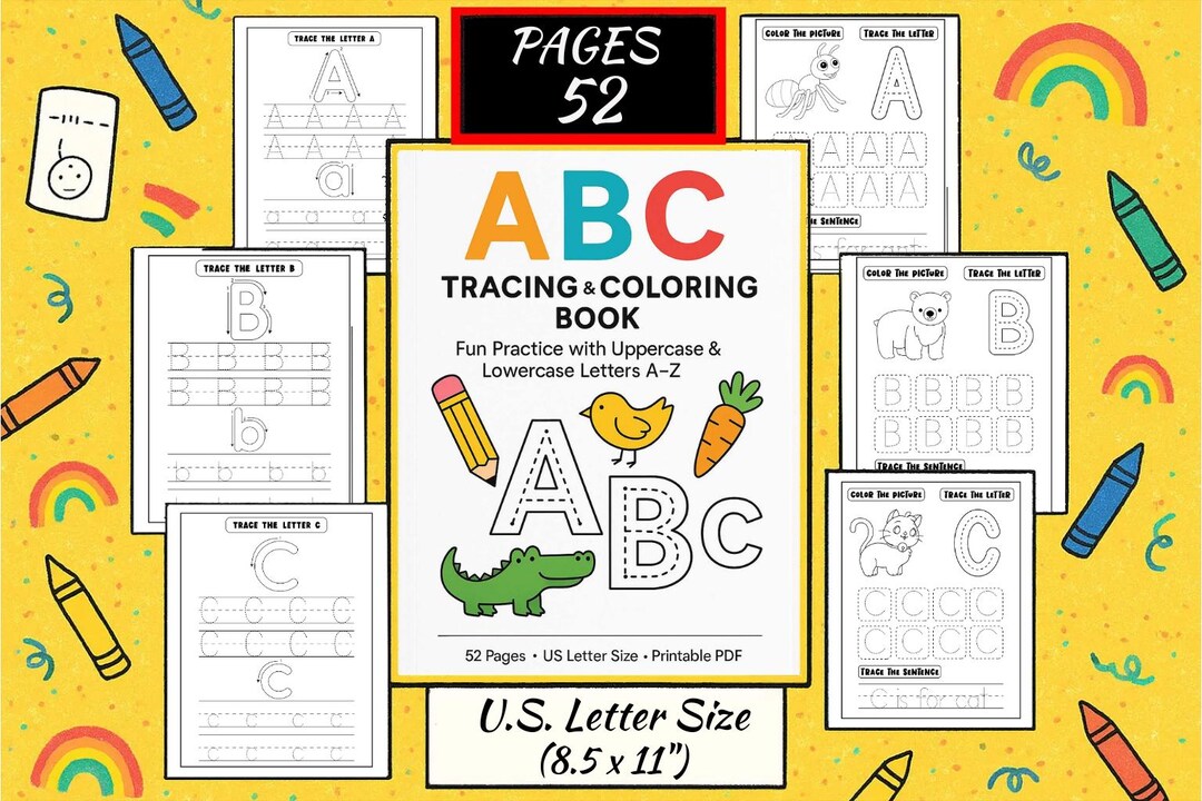 Big ABC Tracing & Coloring Pages – 52 Printable Sheets for Kids ...
