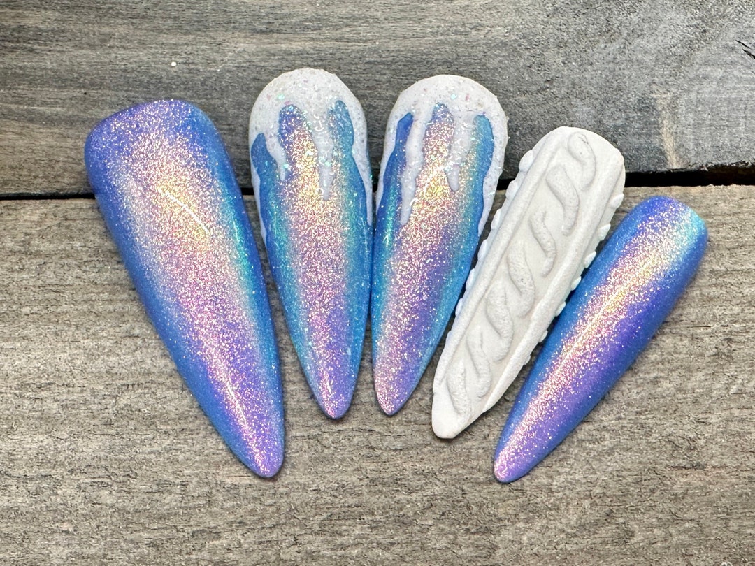 Shimmer Periwinkle Blue Frozen Press on Nails Sweater Nails - Etsy