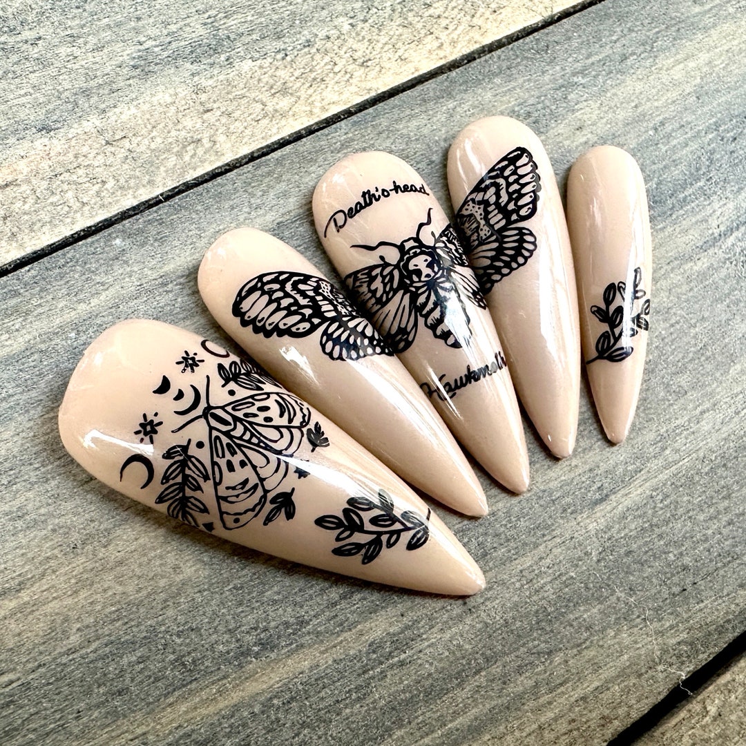 Moon Moth Press on Nails | Death's Head Hawkmoth Witchy Press Ons ...