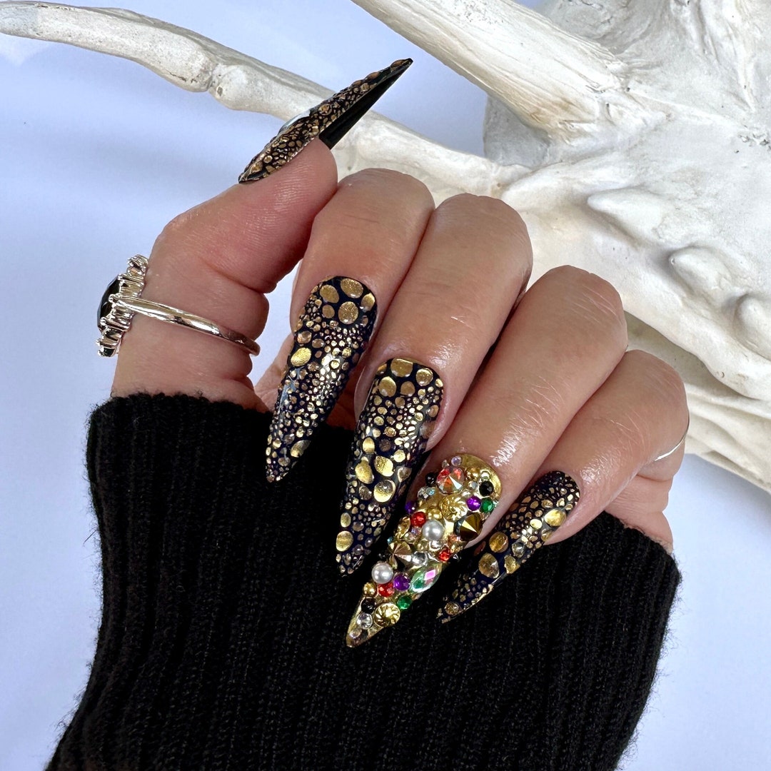 Gold Chrome 3D Dragon Scale Press on Nails | Fake Nails | Luxury Nails ...