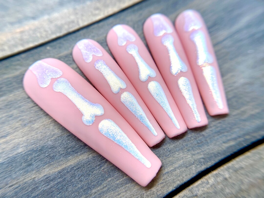 Pink Skeleton Bone Press on Nails Skeleton Bone Nails - Etsy