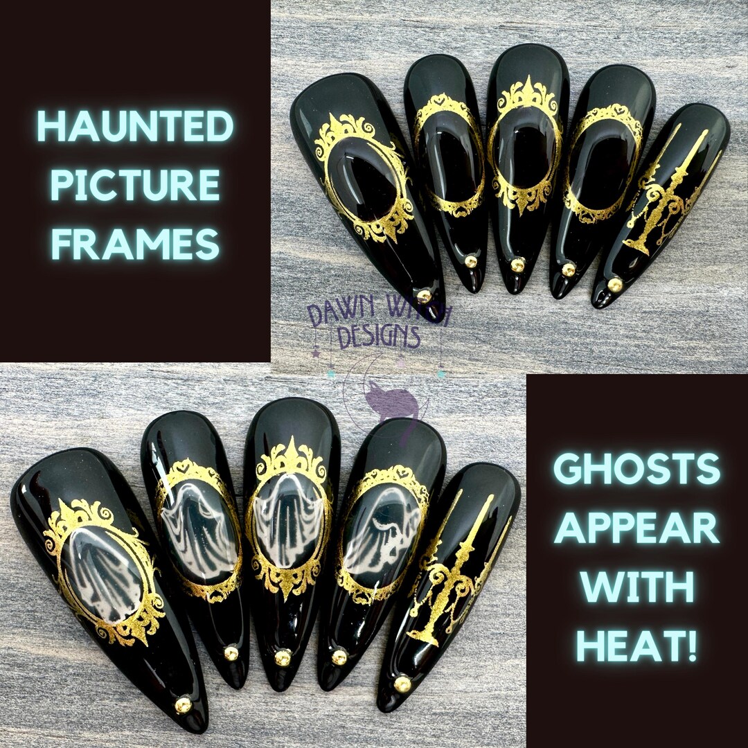 Disappearing Ghosts in Gold Picture Frames Halloween Press on Nails ...