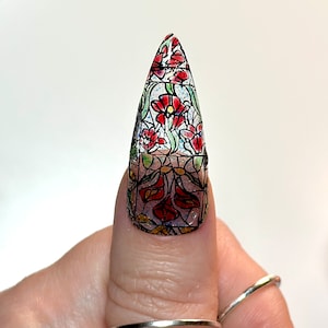Stained Glass Press on Nails With Roses | Tinted Glass Witchy Handmade ...
