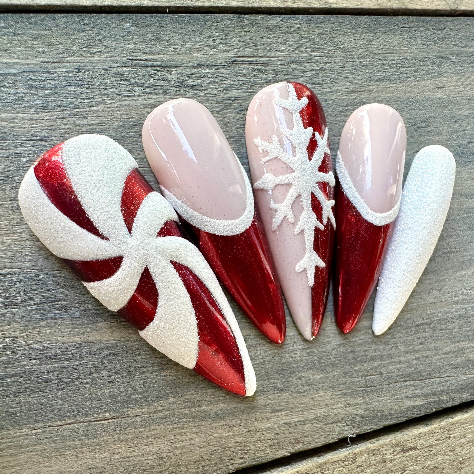 Peppermint Swirl Christmas Nails | Red White Holiday Nails | 3D Sugared ...