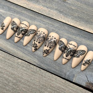 Moon Moth Press on Nails | Death's Head Hawkmoth Witchy Press Ons ...