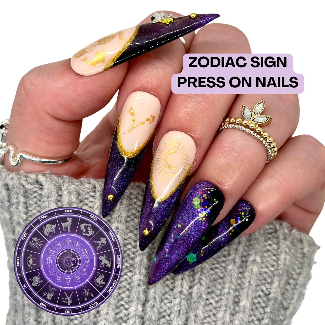 Zodiac Astrology Press on Nails | Celestial Star Sign Nails | Witchy ...