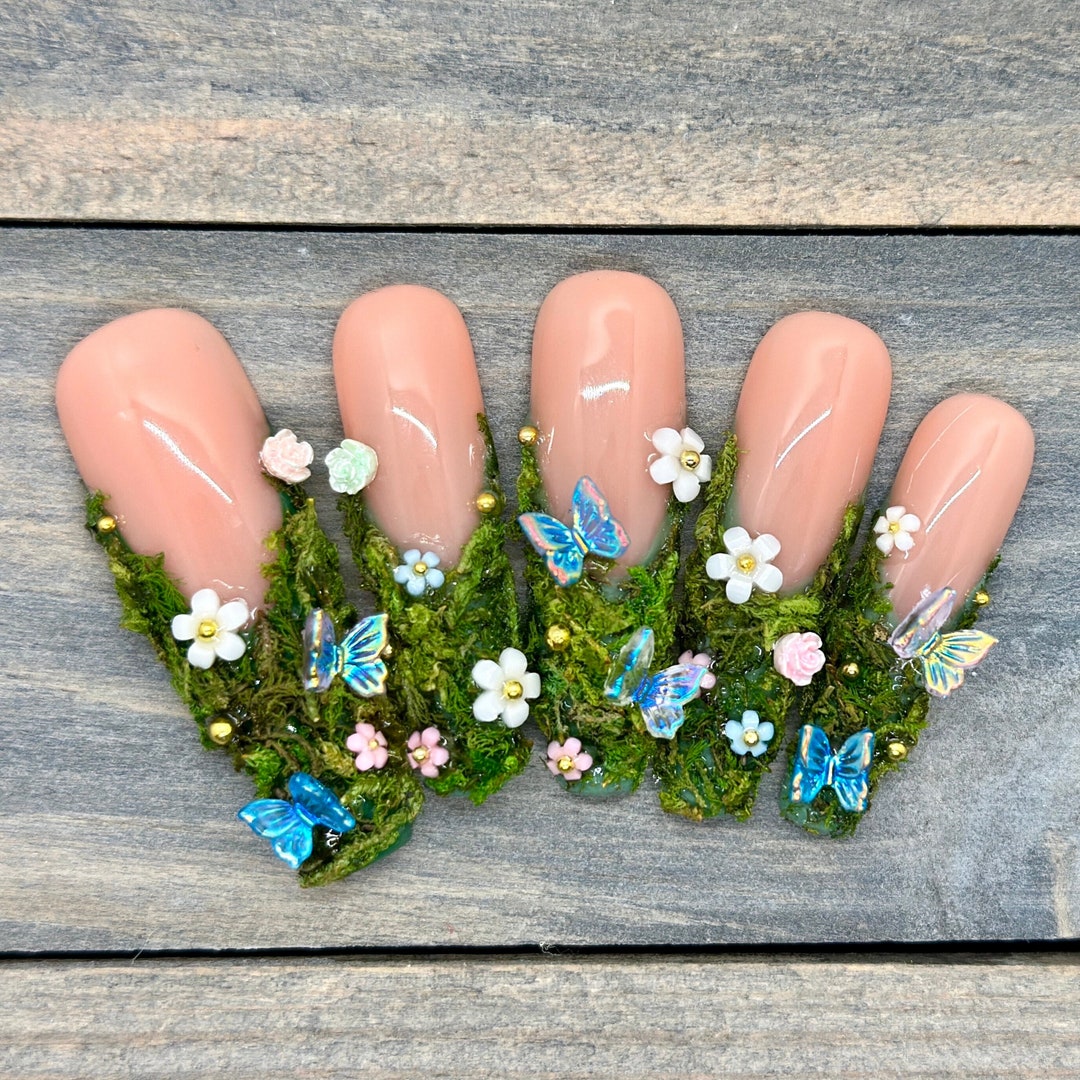Real Moss Fairy Press on Nails | Garden Fairycore Nails | Spring ...