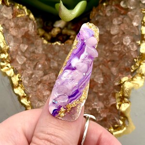 Purple Amethyst Geode Press on Nails With Real Rose Quartz | Fake Nails ...