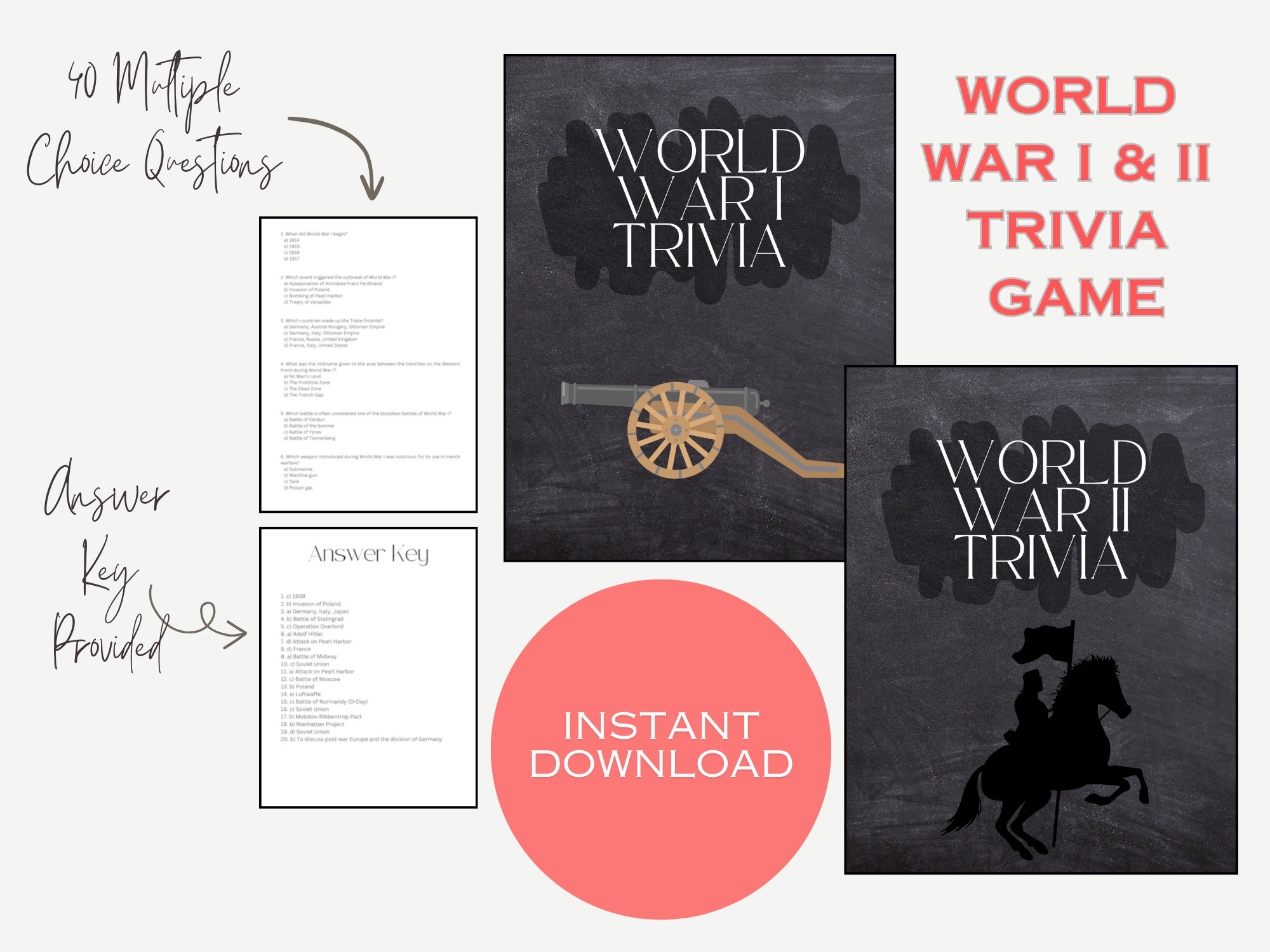 Historical Wars Duo: WWI & WWII Trivia Game - 40 Mcqs [digital Download ...