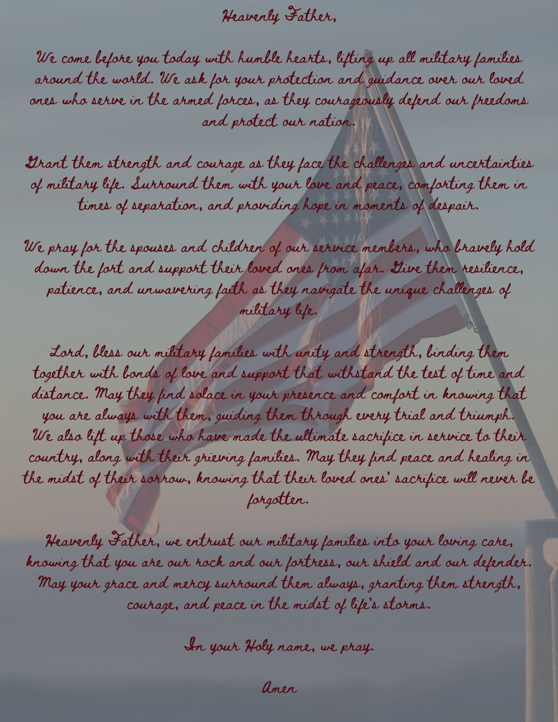 Military Prayer Wall Art: Instant Download With Flag Photo Background ...