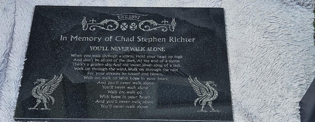 Liverpool FC Memorial Plaque – “you'll Never Walk Alone” Granite ...