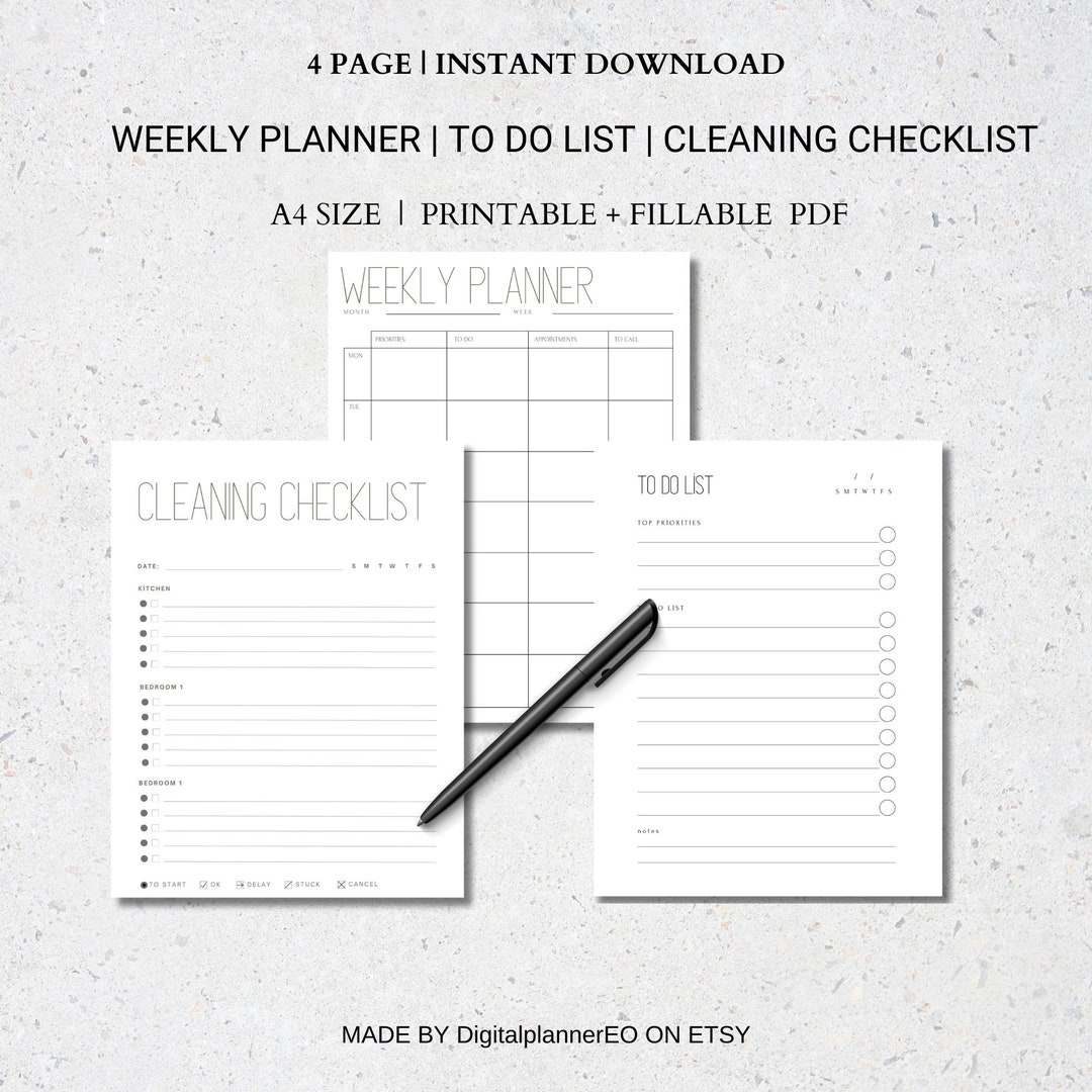 Weekly Checklist, to Do List, Printable, Planner Insert Letter, A4 Size ...