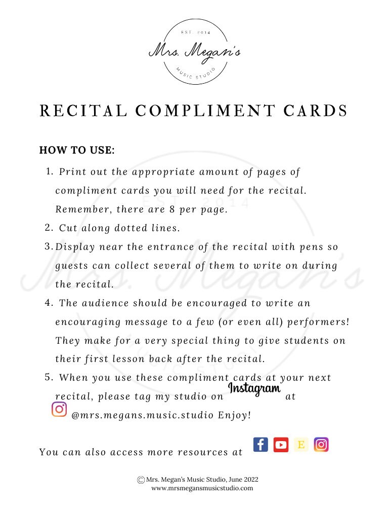 Recital Compliment Cards - Etsy