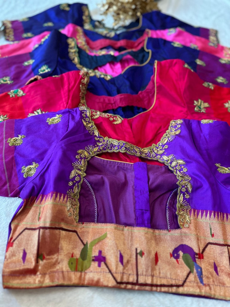 Paithani Pure Silk Readymade Blouse With Embroidery Aari Work Shipping ...