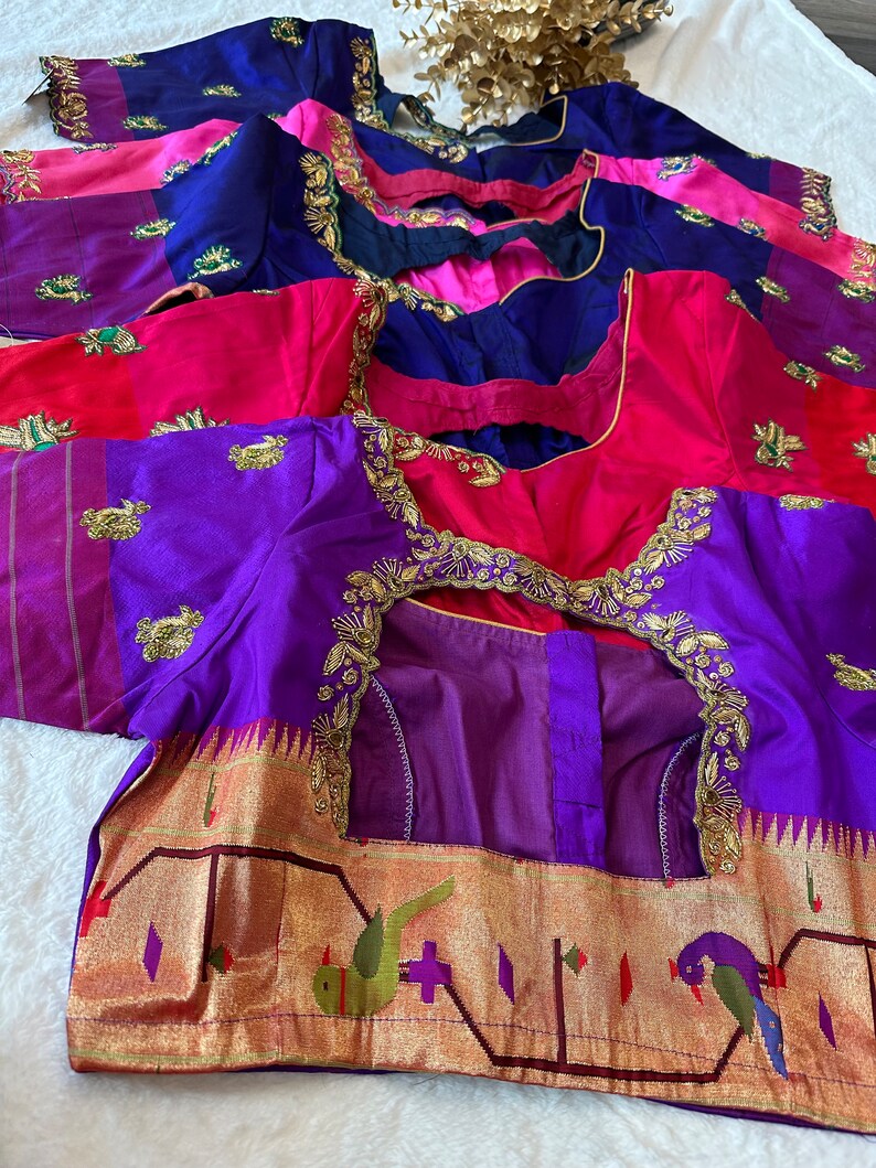 Paithani Pure Silk Readymade Blouse With Embroidery Aari Work - Etsy