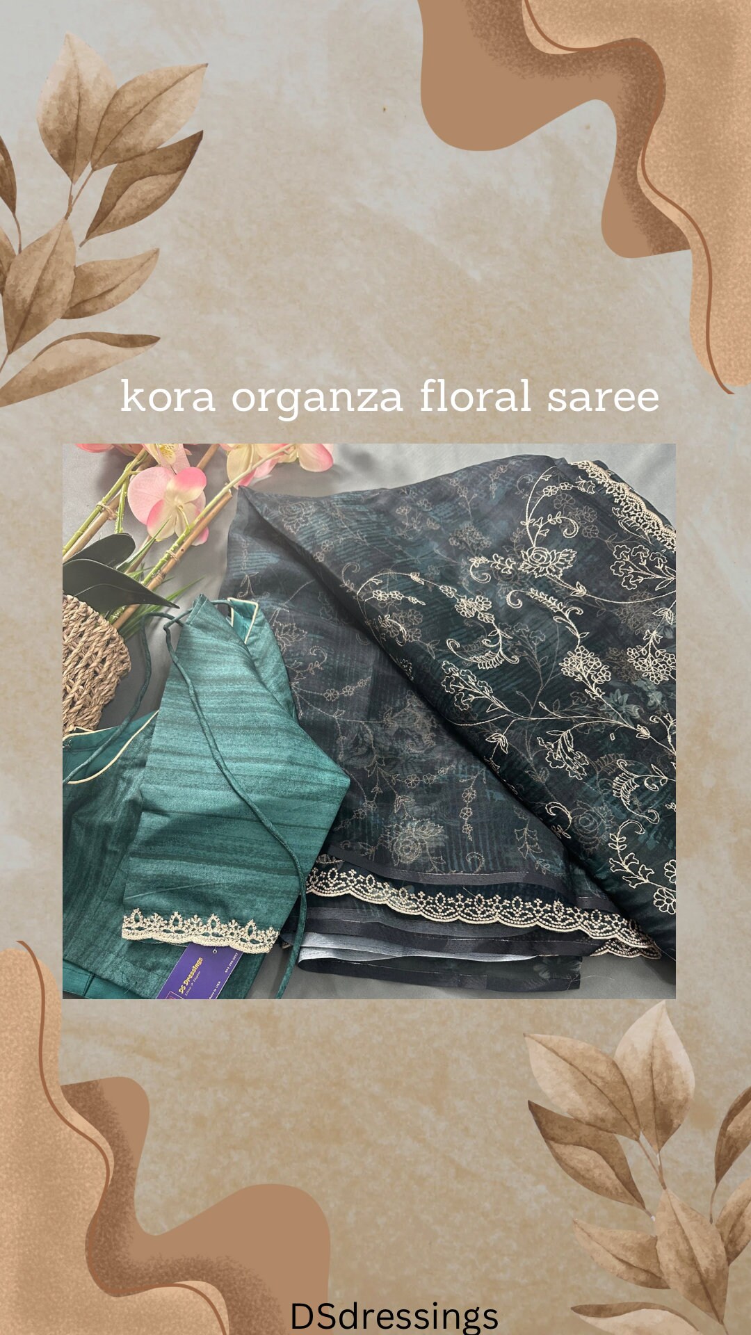 Embroidered Kora Organza Saree: Floral Creeper Pattern, Stitched Blouse ...