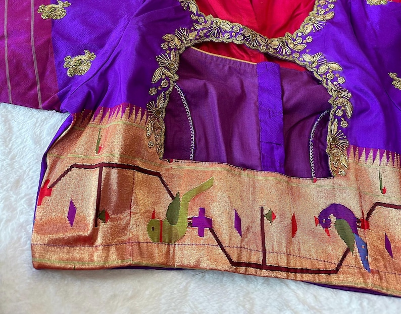 Paithani Pure Silk Readymade Blouse With Embroidery Aari Work Shipping ...