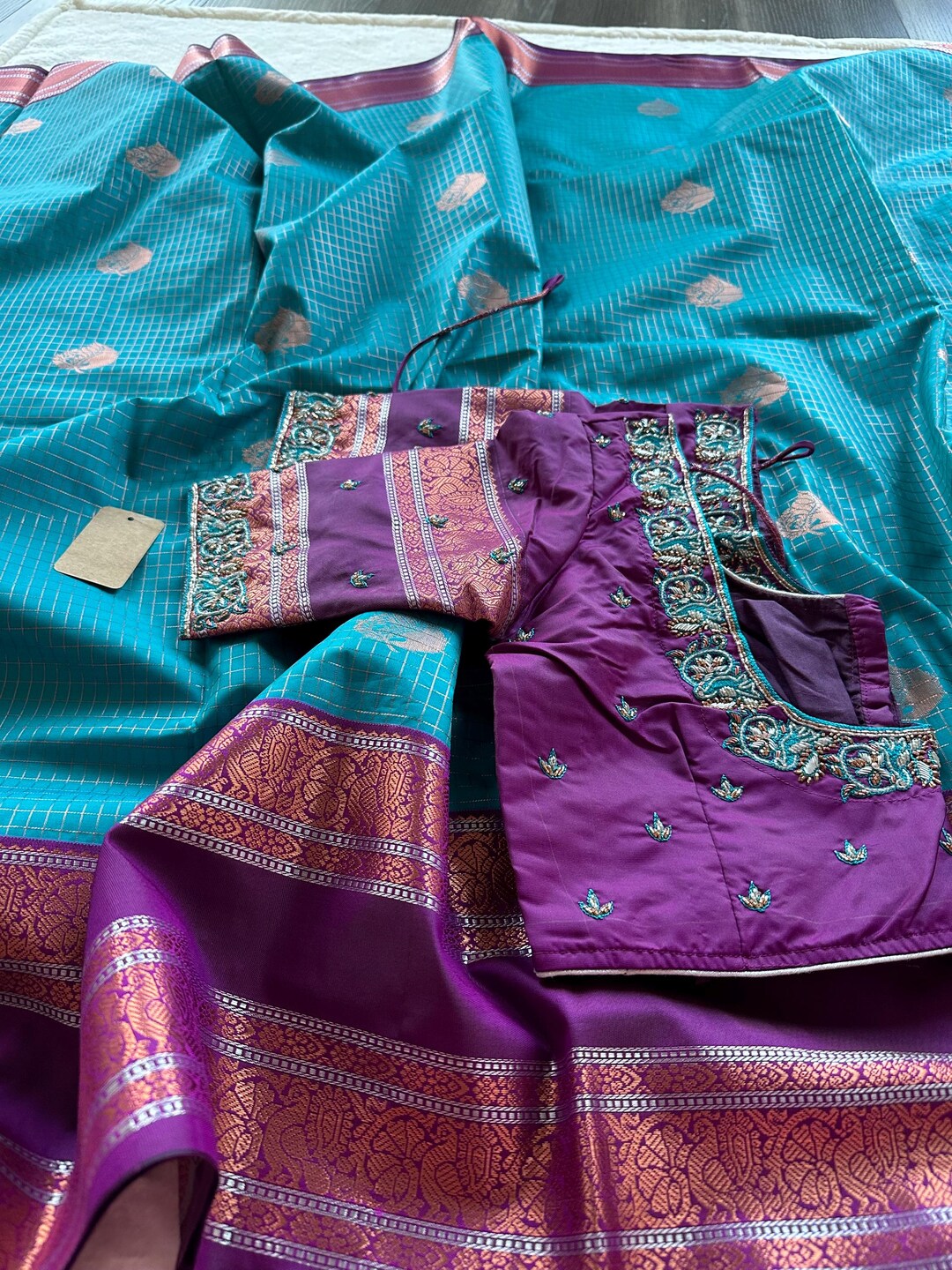 Handloom Kanchi Blue Kuppadam Semi Silk Saree With Magenta Double Gap ...