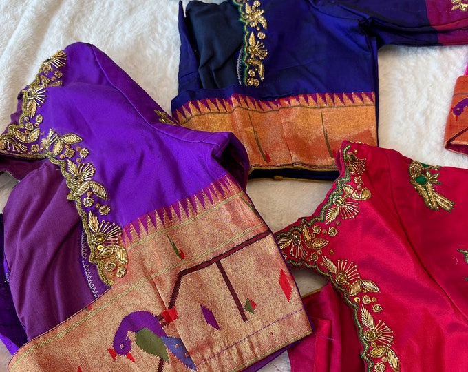 Paithani Pure Silk Readymade Blouse With Embroidery Aari Work - Etsy
