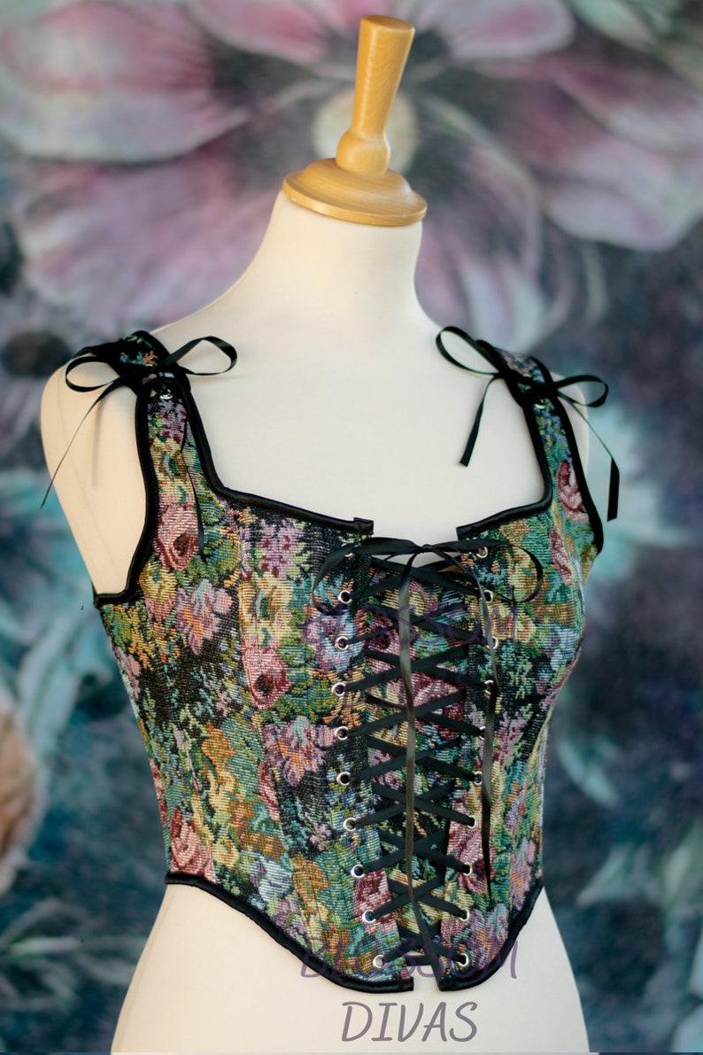 Vintage Floral Corset, Branch Flower Corset, Renaissance Front Lace Up ...