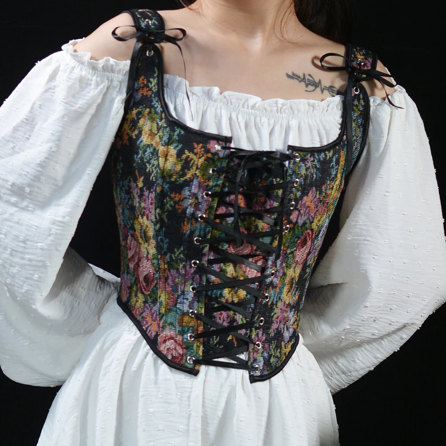 Vintage Floral Corset Branch Flower Corset Renaissance Front - Etsy