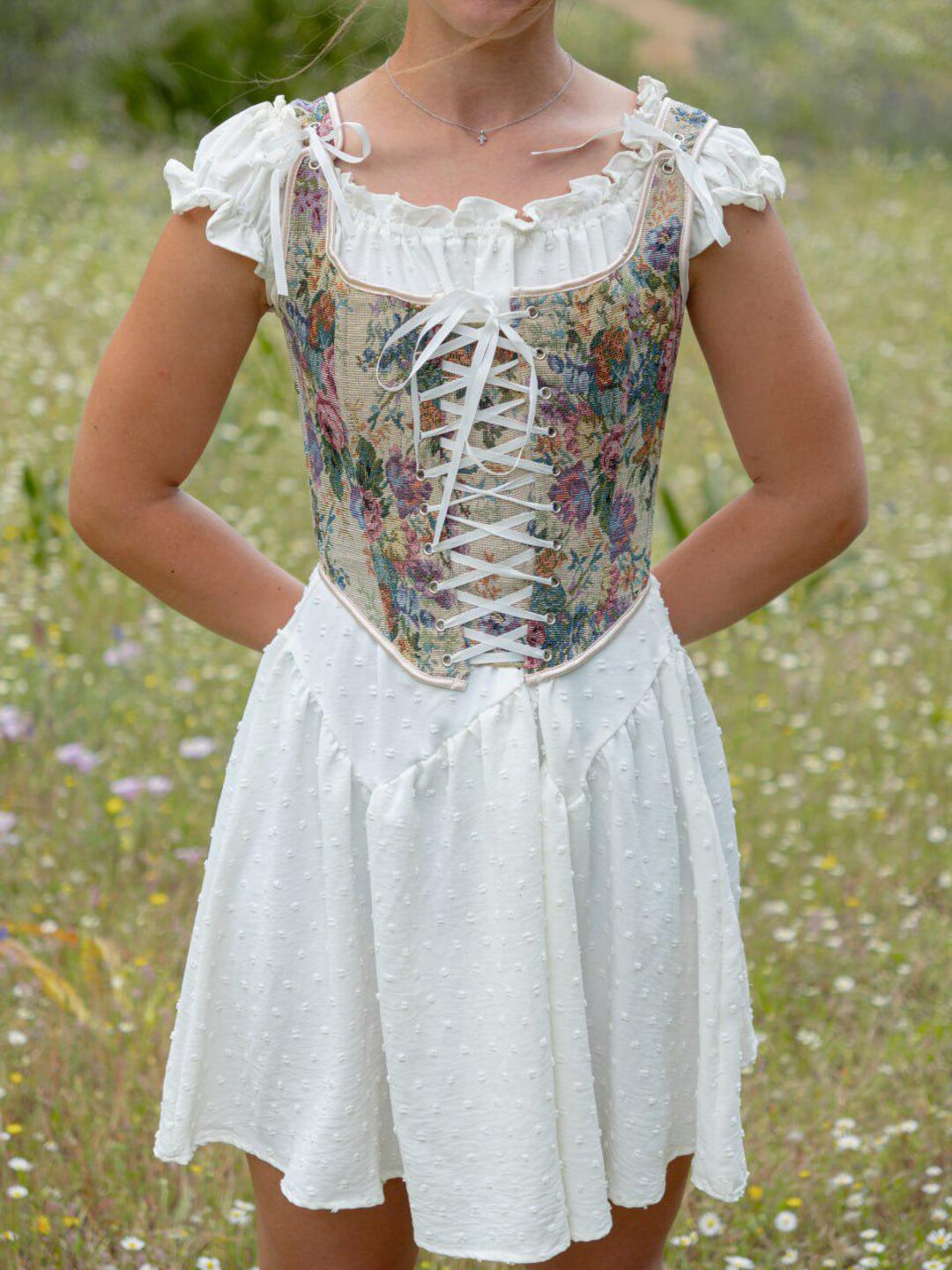 Vintage Floral Corset, Branch Flower Corset, Renaissance Front Lace Up ...