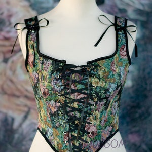 Vintage Floral Corset, Branch Flower Corset, Renaissance Front Lace Up ...