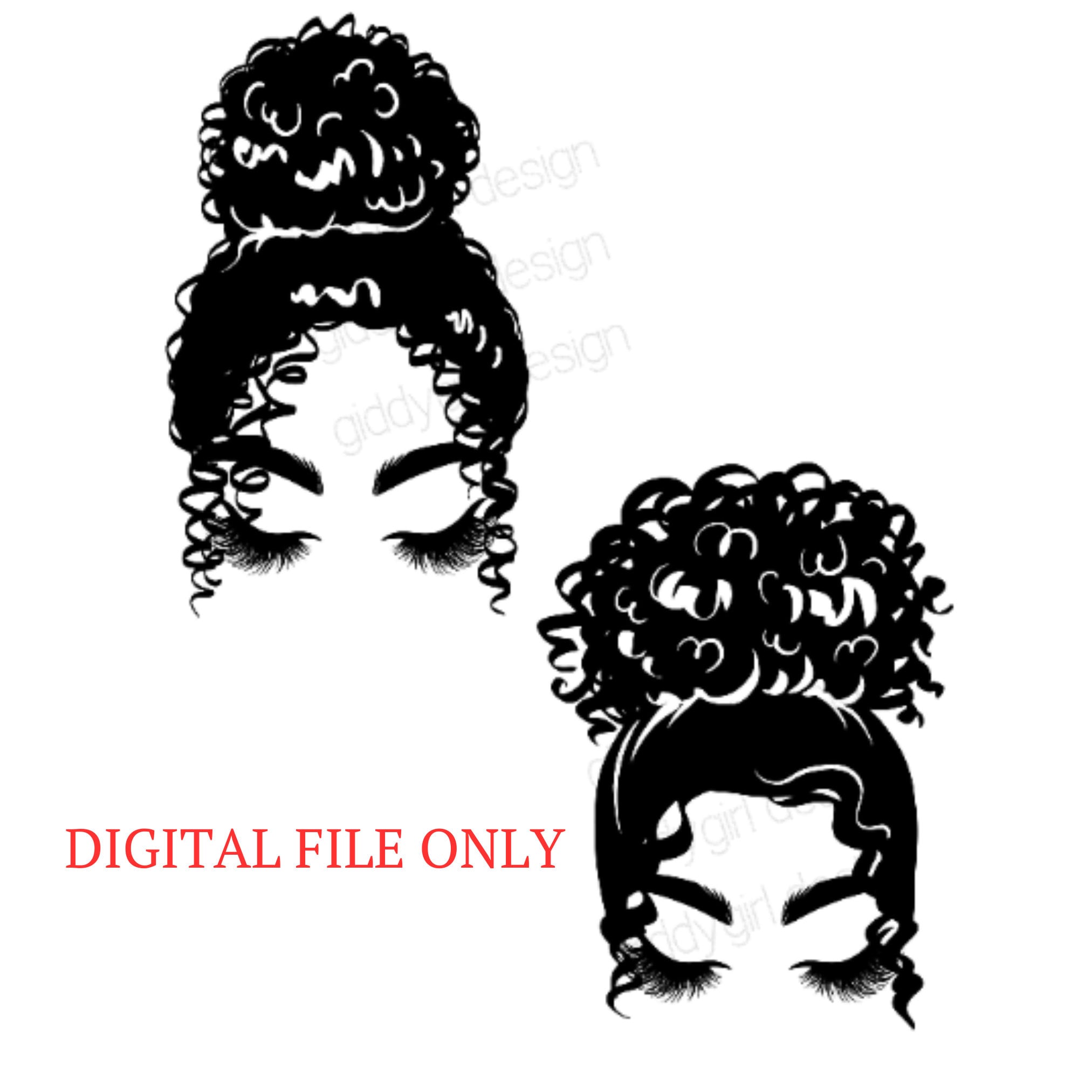 Messy Bun Curly Hair SVG PNG Sublimation Design Space - Etsy