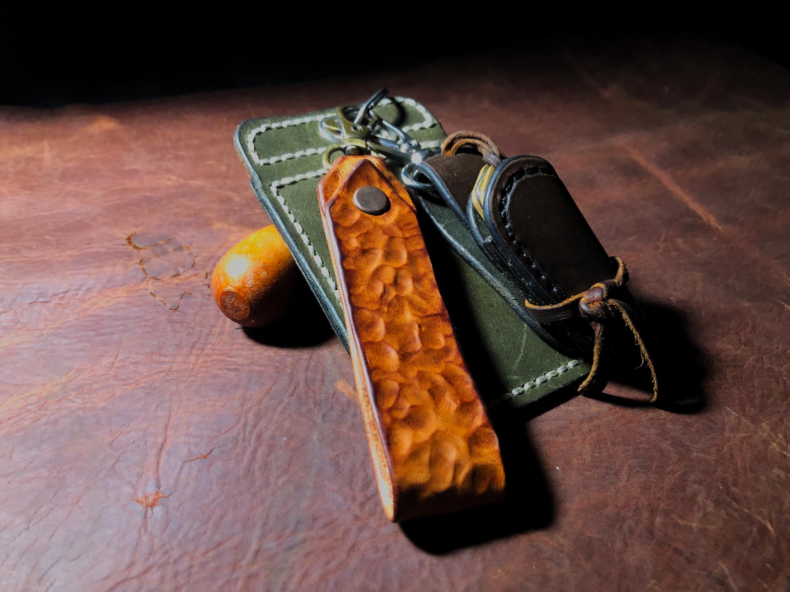 Handmade Tooled Leather Keychain, Riveted Key Fob, Veg Tanned - Etsy