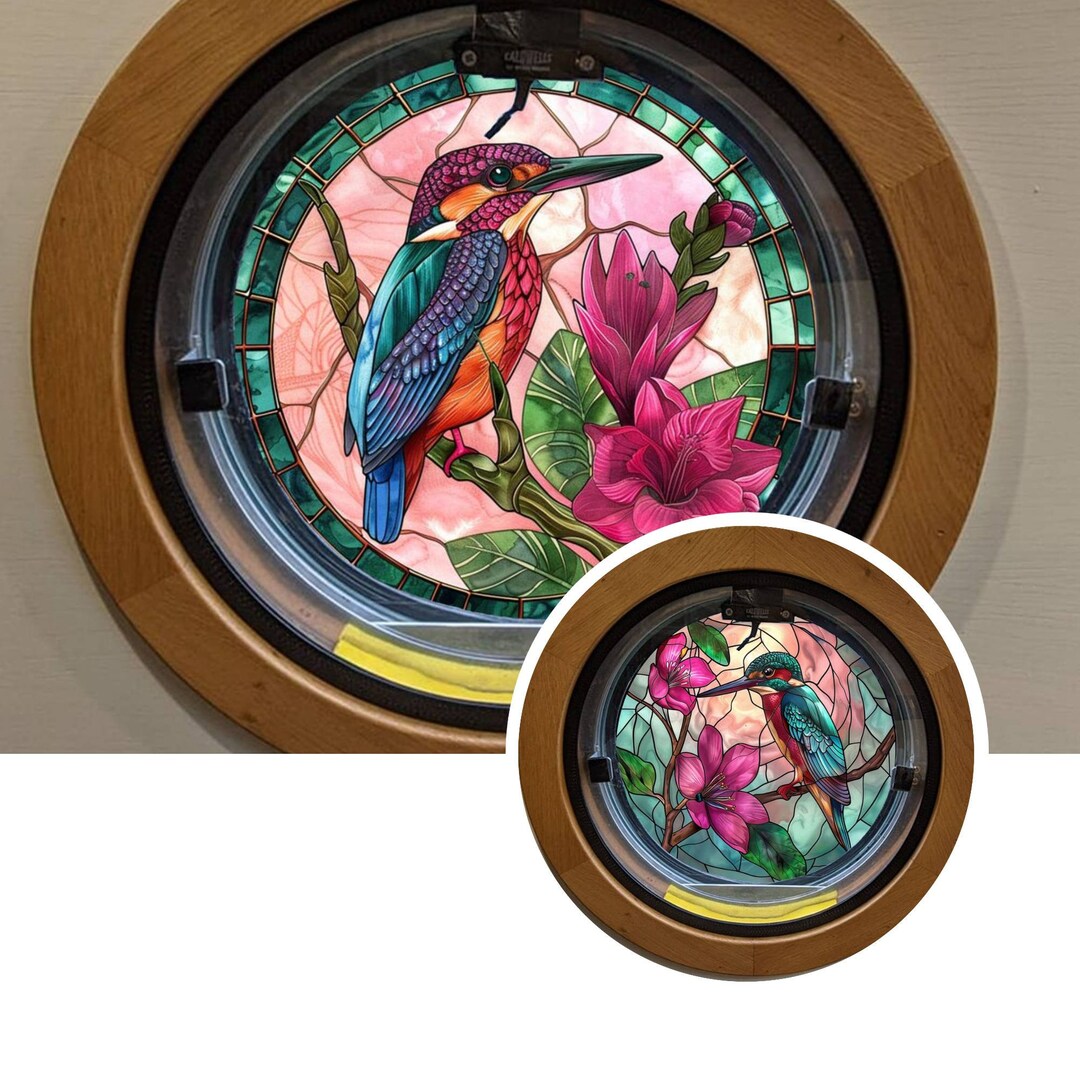 Kingfisher Stained Glass Window Cling: Round Static Privacy Film - Etsy