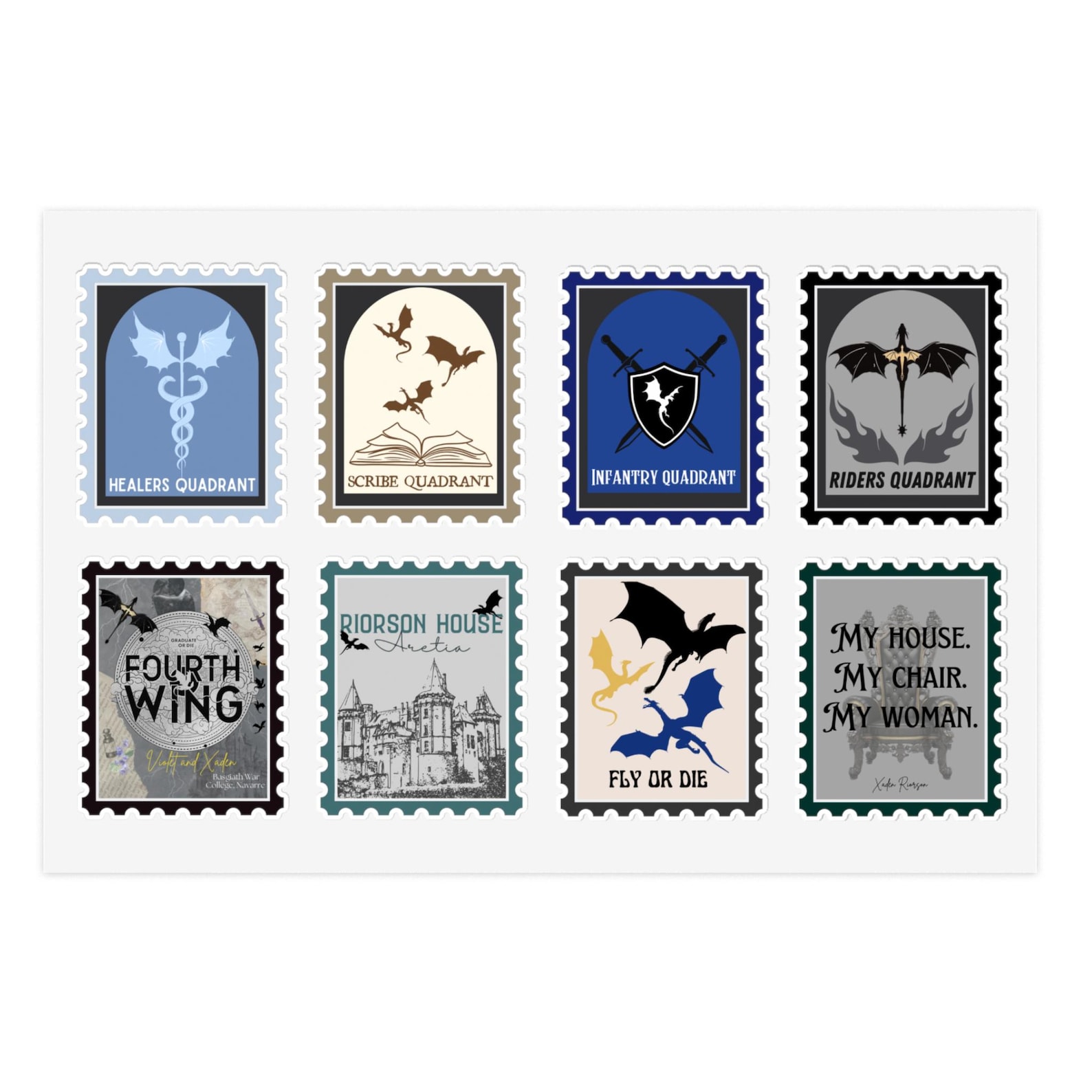 Fourth Wing Inspired Stamp Sticker Sheet | 8 Pack Fantasy Bookish ...