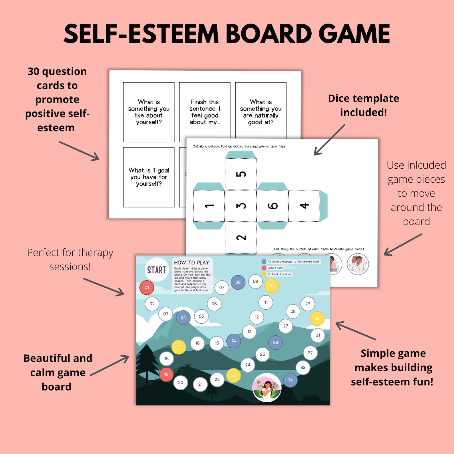 Self Esteem Game, Mental Health Therapy Activity, Counseling Printable ...