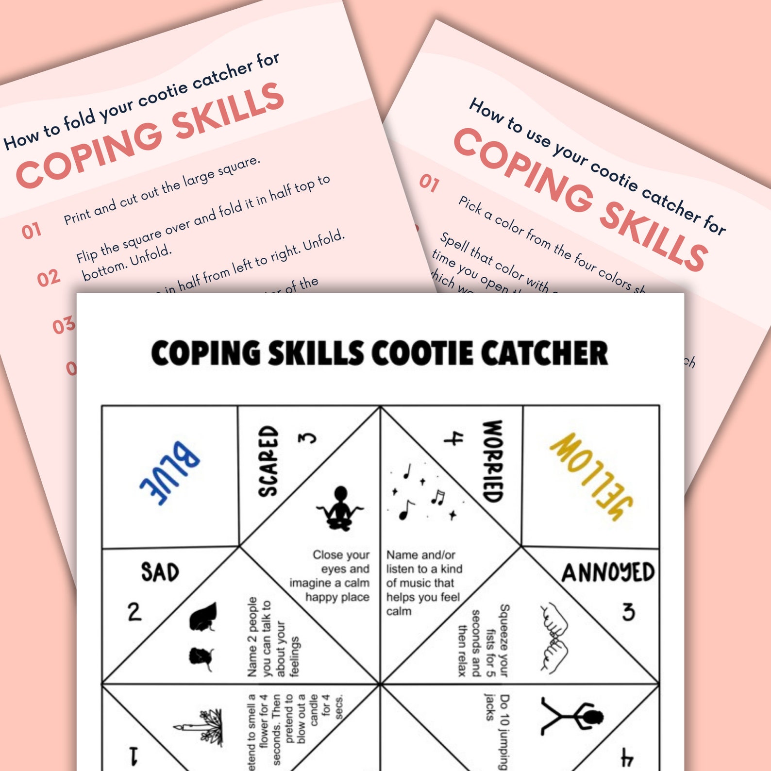 Coping Skills Cootie Catcher Fortune Teller: Kids Mental Health Therapy ...