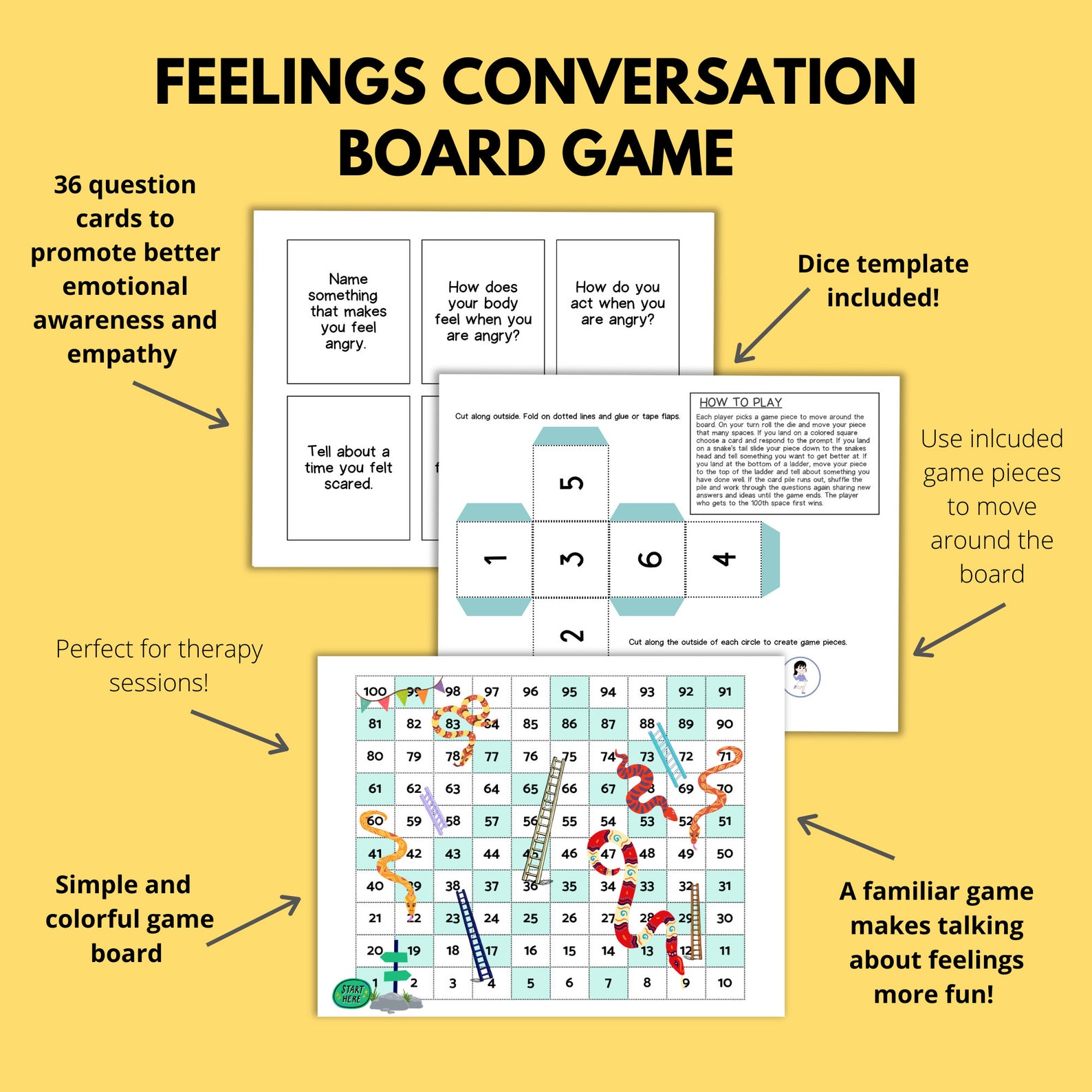 Feelings Game, Play Therapy Activity, Counseling Printable, Kids Group ...