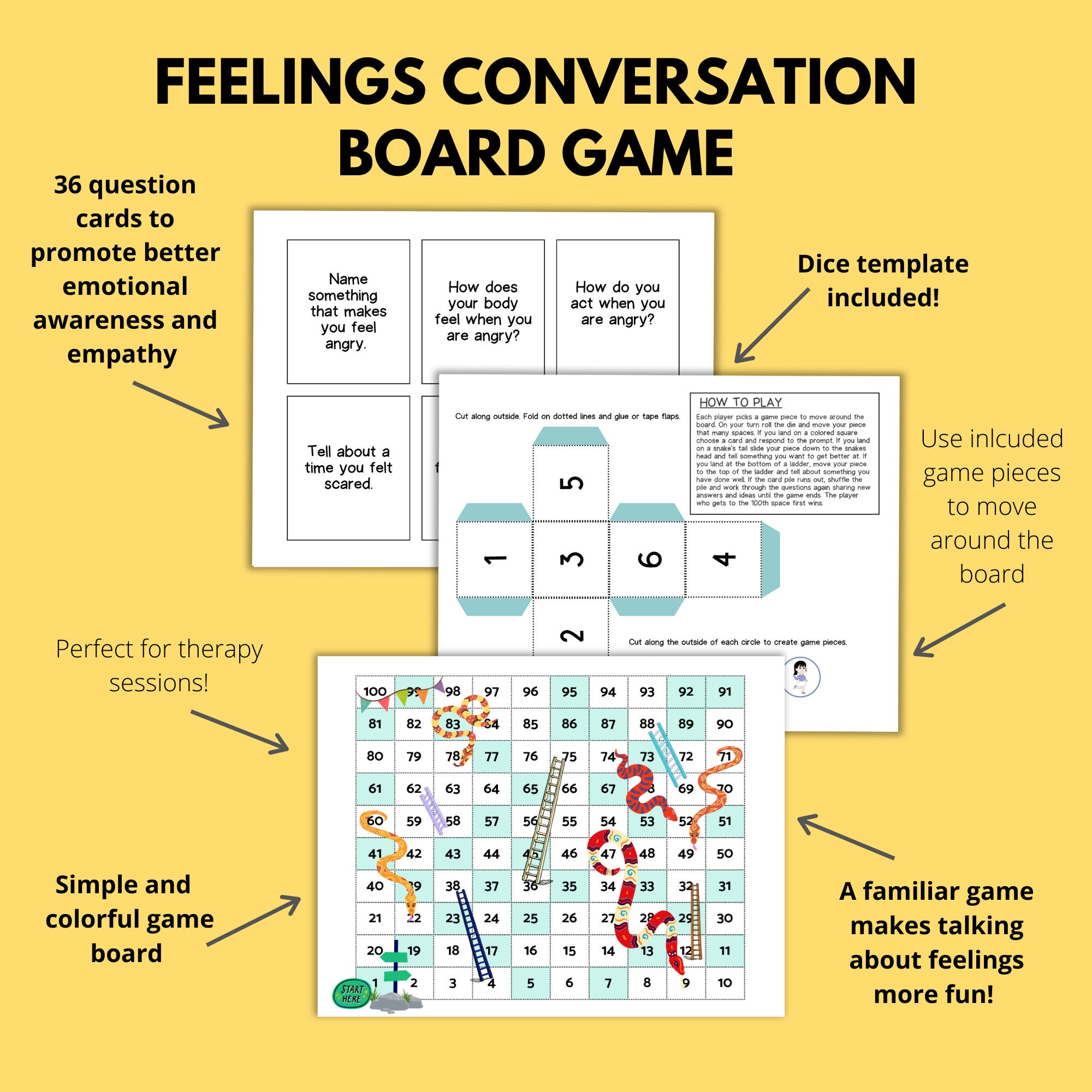 Feelings Game, Play Therapy Activity, Counseling Printable, Kids Group ...