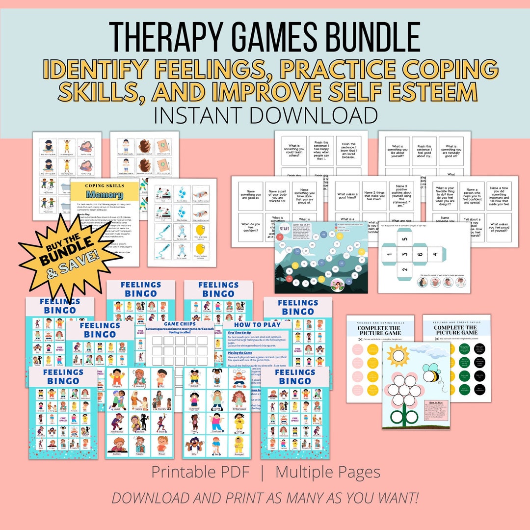 Mental Health Therapy Games Bundle: Feelings, Coping Skills, Self ...