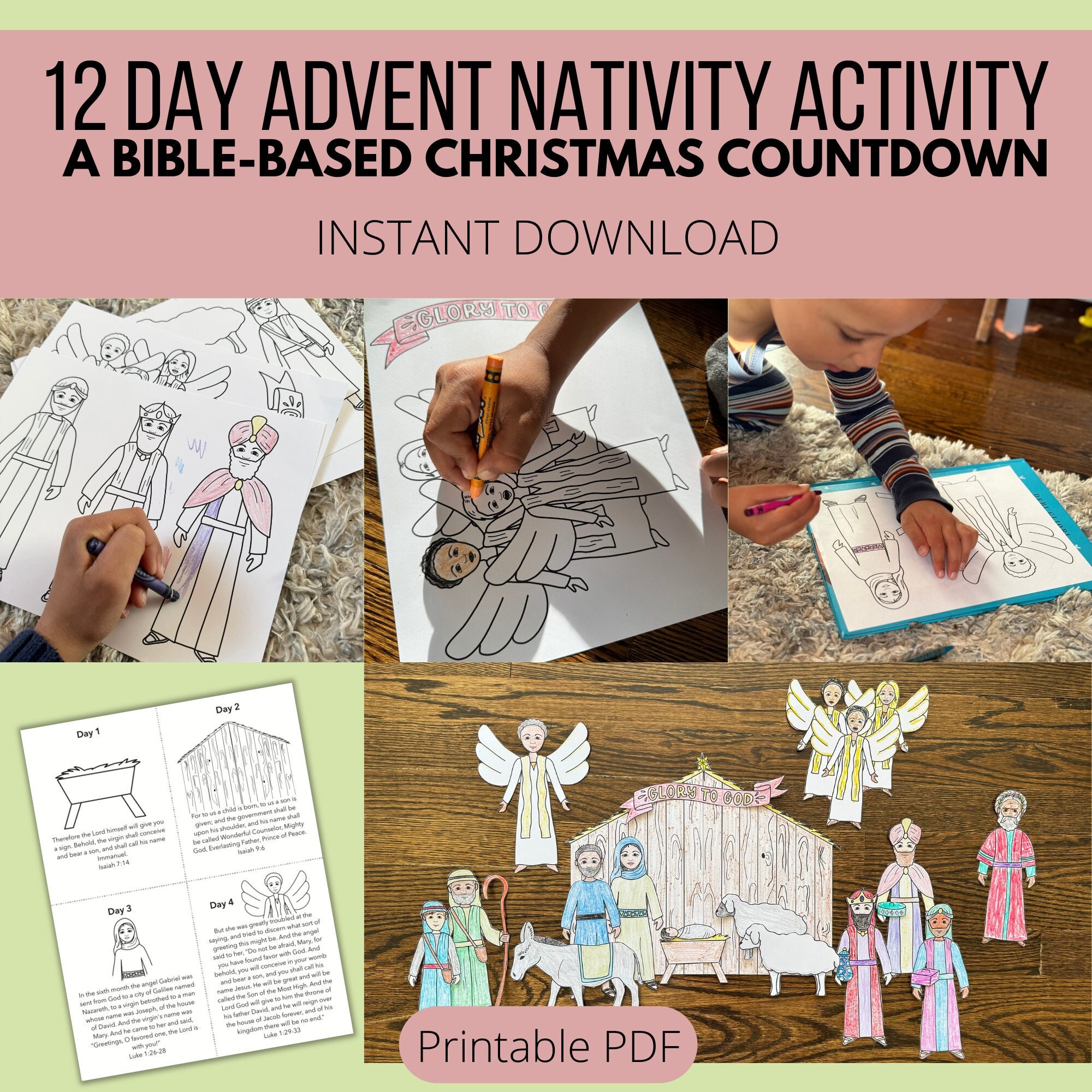 Advent Printable for Kids, Nativity Christmas Countdown Scripture Cards ...