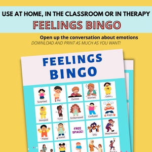 Feelings Emotions Bingo Therapy Game, Kids Therapy Activity, Emotion ...