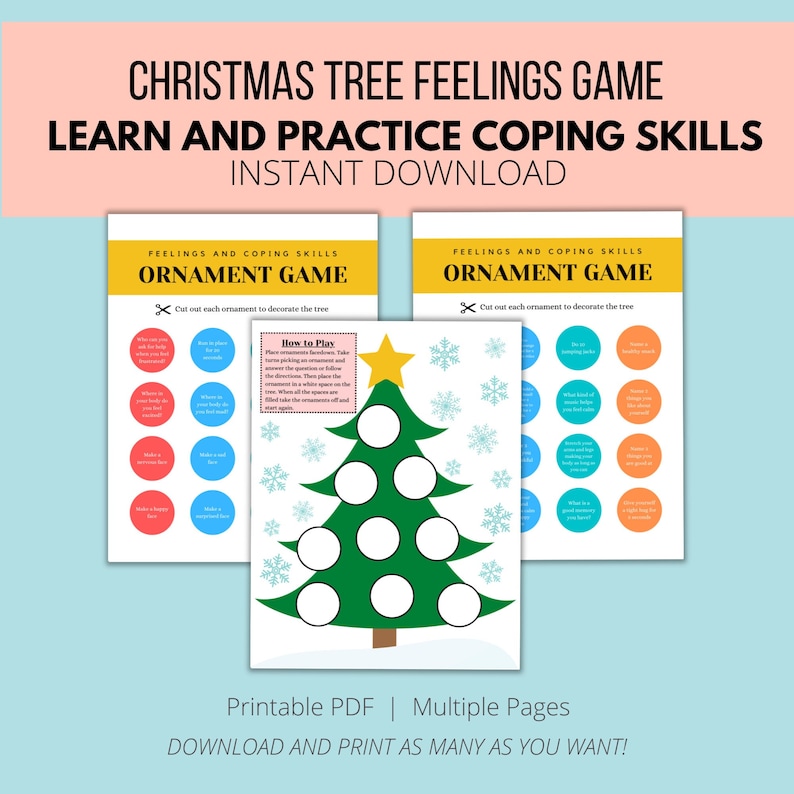 Holiday Kids Therapy Feelings Game, Coping Skills Counseling Activity ...