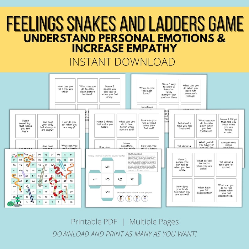 Feelings Game, Play Therapy Activity, Counseling Printable, Kids Group ...