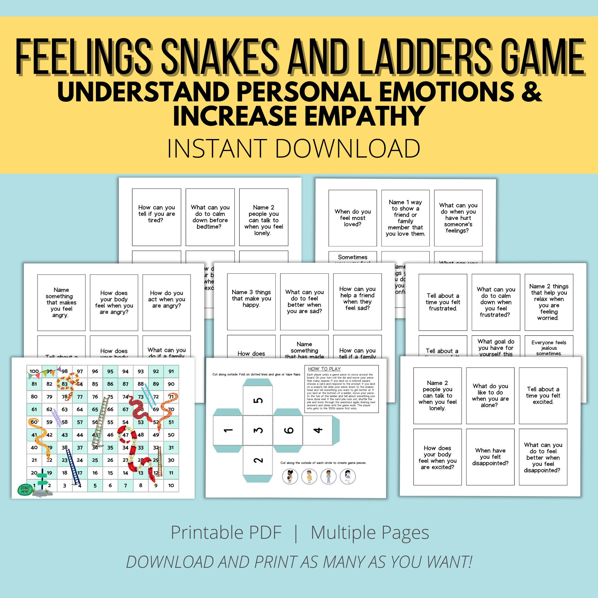 Feelings Game, Play Therapy Activity, Counseling Printable, Kids Group ...