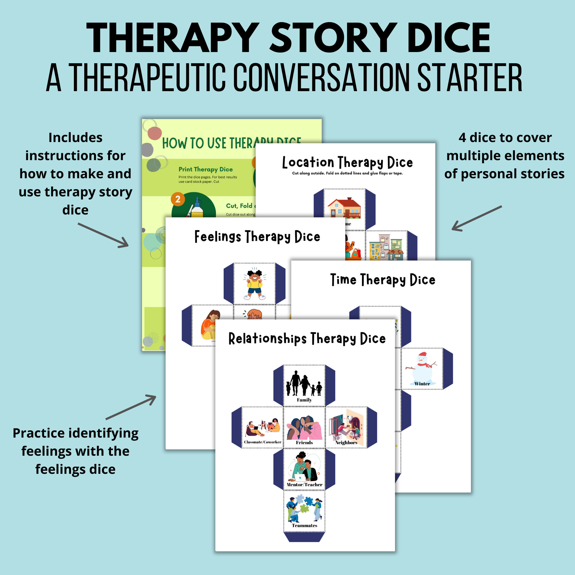 Therapy Conversation Activity, Therapy Resources, Printable Story Cubes ...